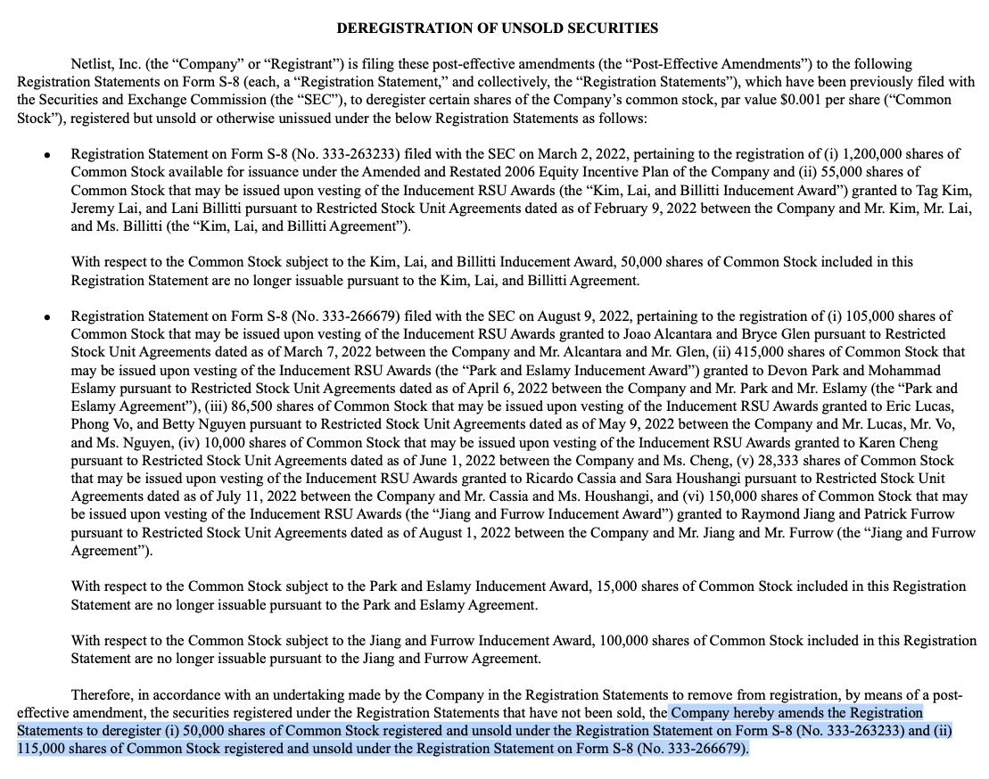 NLST So Netlist filed 2 Post-Effective Amendments to Form S-8 : r/NLST